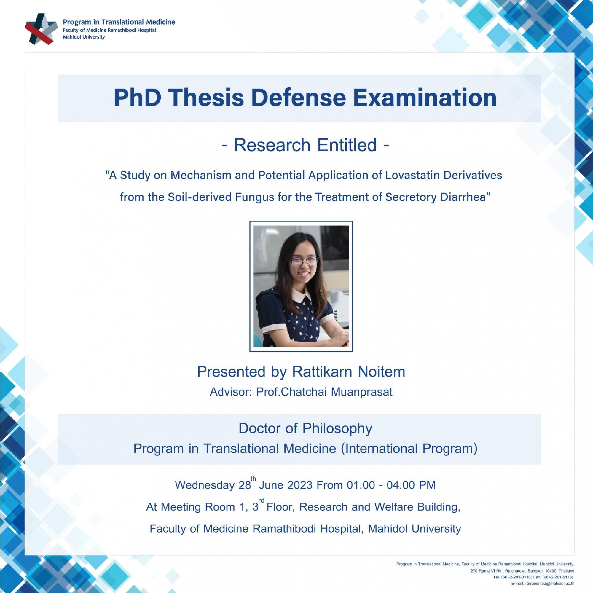 Thesis Defense Examination - Rattikarn Noitem | Program in Translational Medicine Mahidol ...